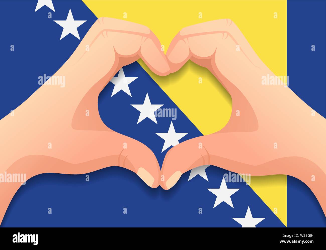 Bosnia and Herzegovina flag and hand heart shape. Patriotic background ...