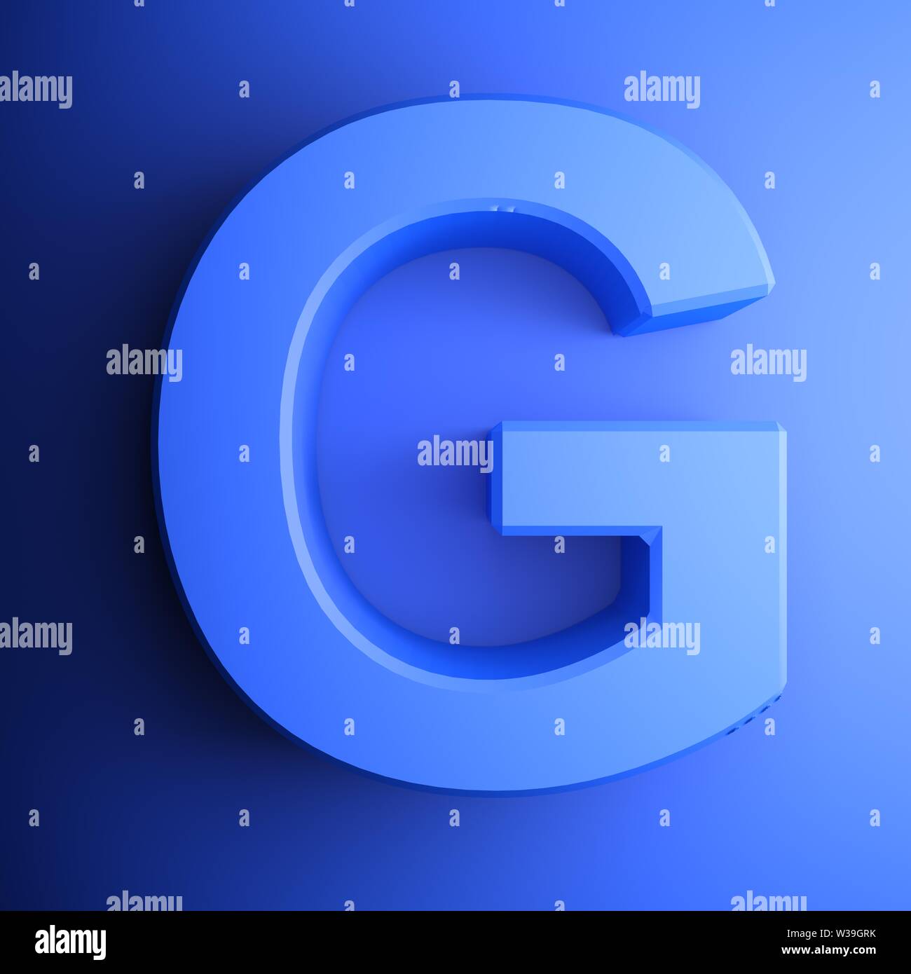 G alphabetic letter blue, isolated on blue background - 3D rendering ...