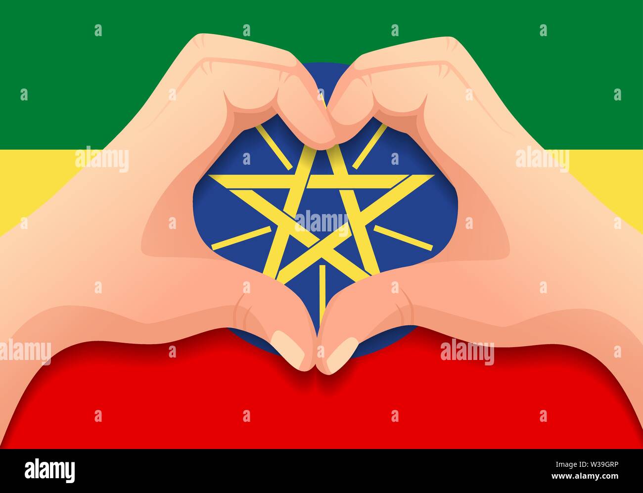 Ethiopia flag and hand heart shape. Patriotic background. National flag ...