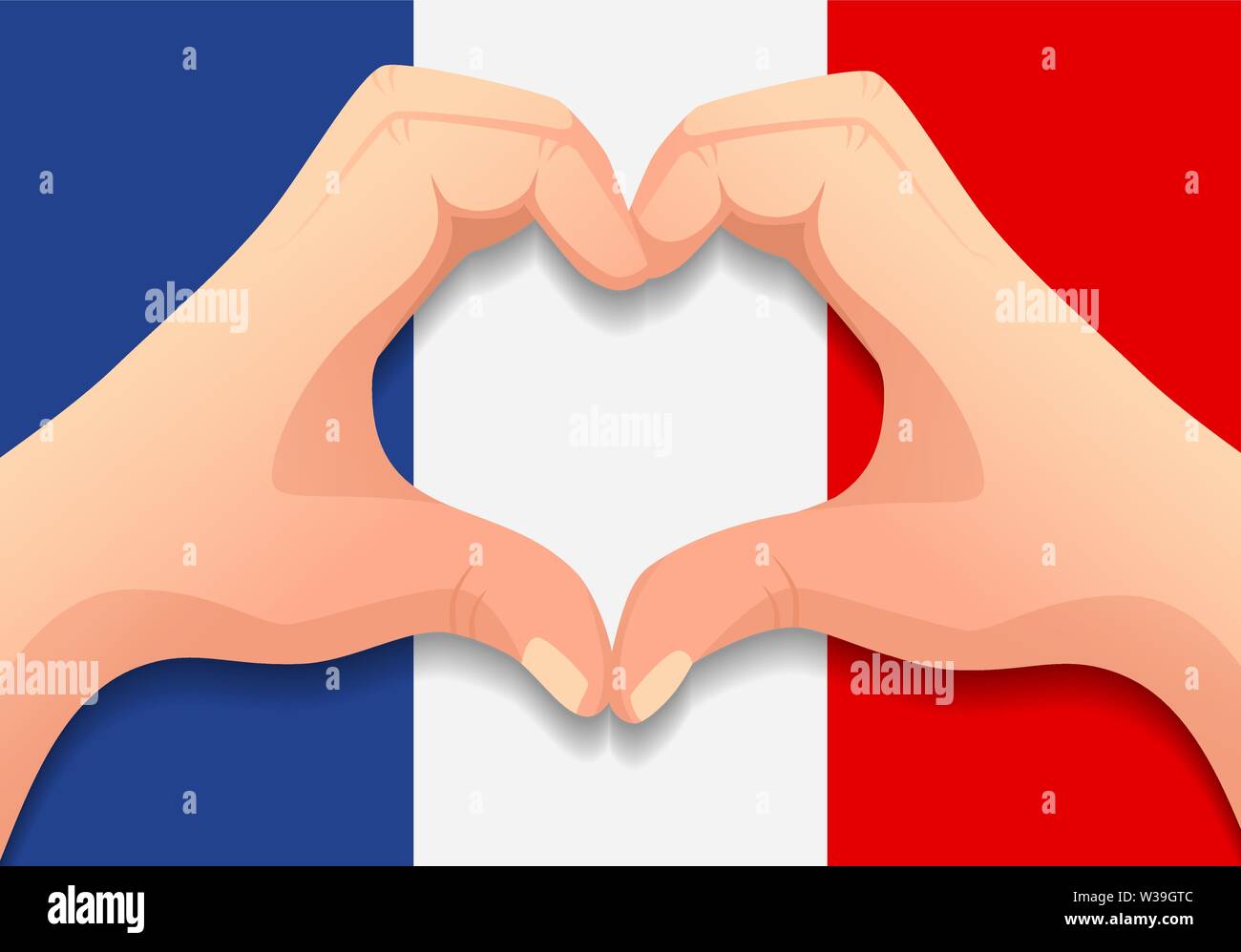 France flag and hand heart shape. Patriotic background. National flag ...