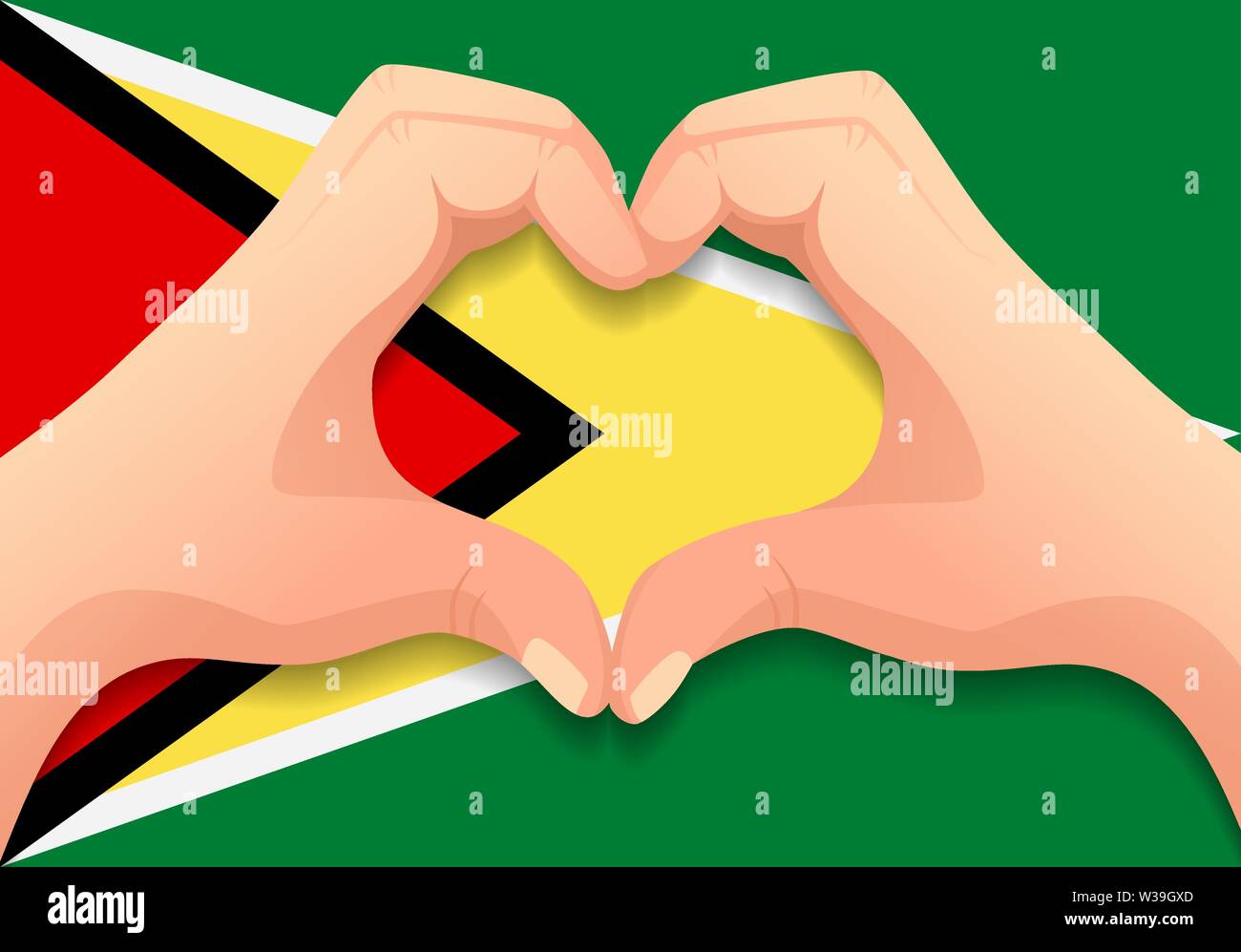 Guyana flag and hand heart shape. Patriotic background. National flag of Guyana vector ...