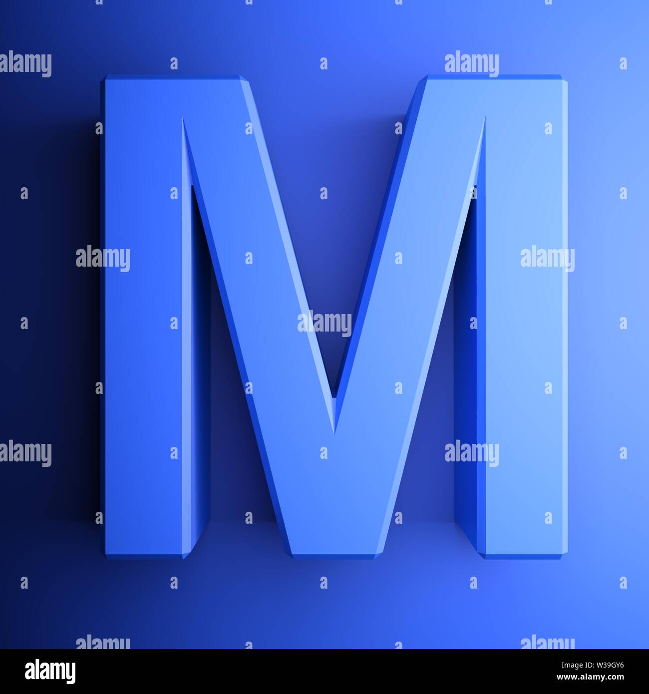 M alphabetic letter blue, isolated on blue background - 3D rendering ...