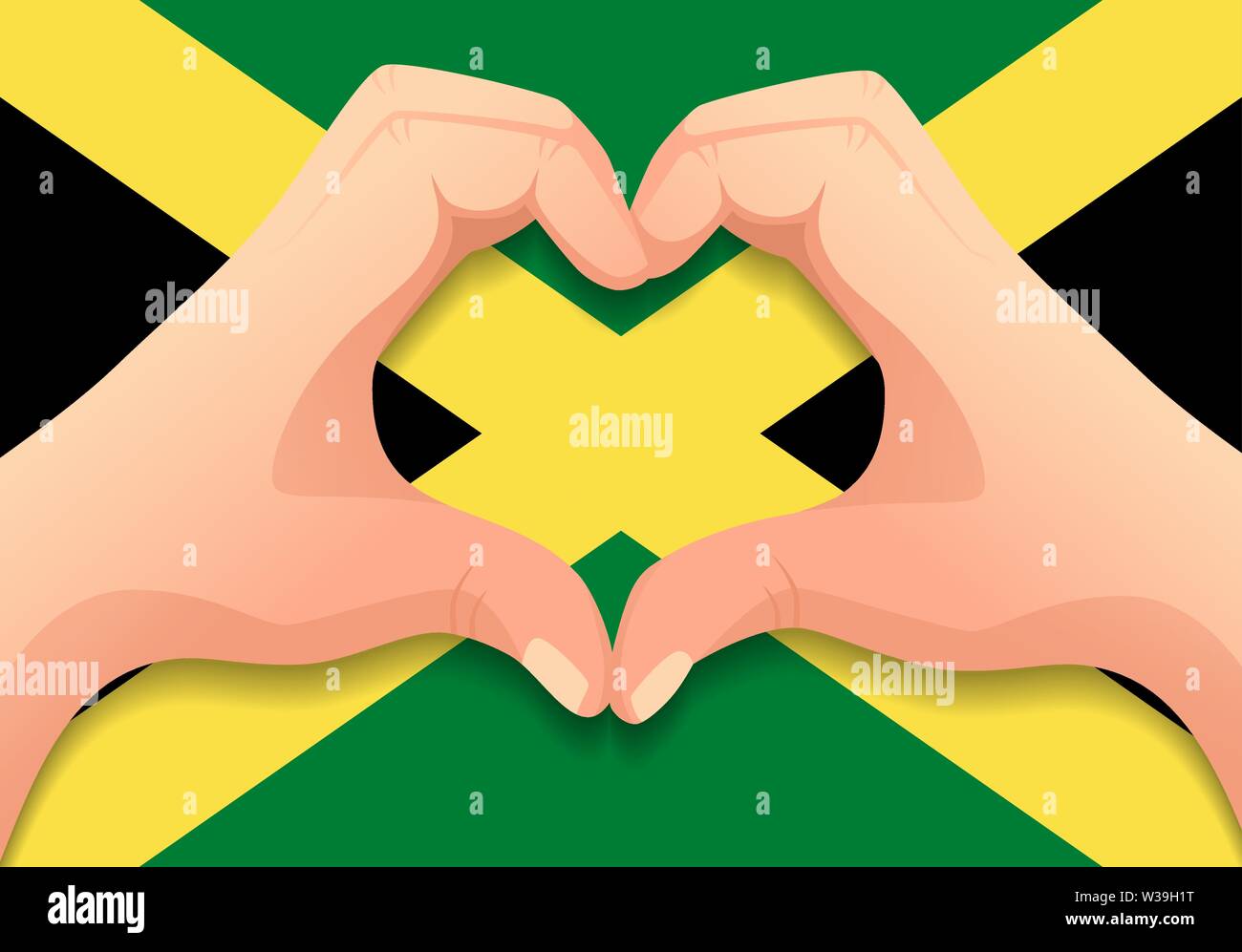 Jamaica flag and hand heart shape. Patriotic background. National flag ...
