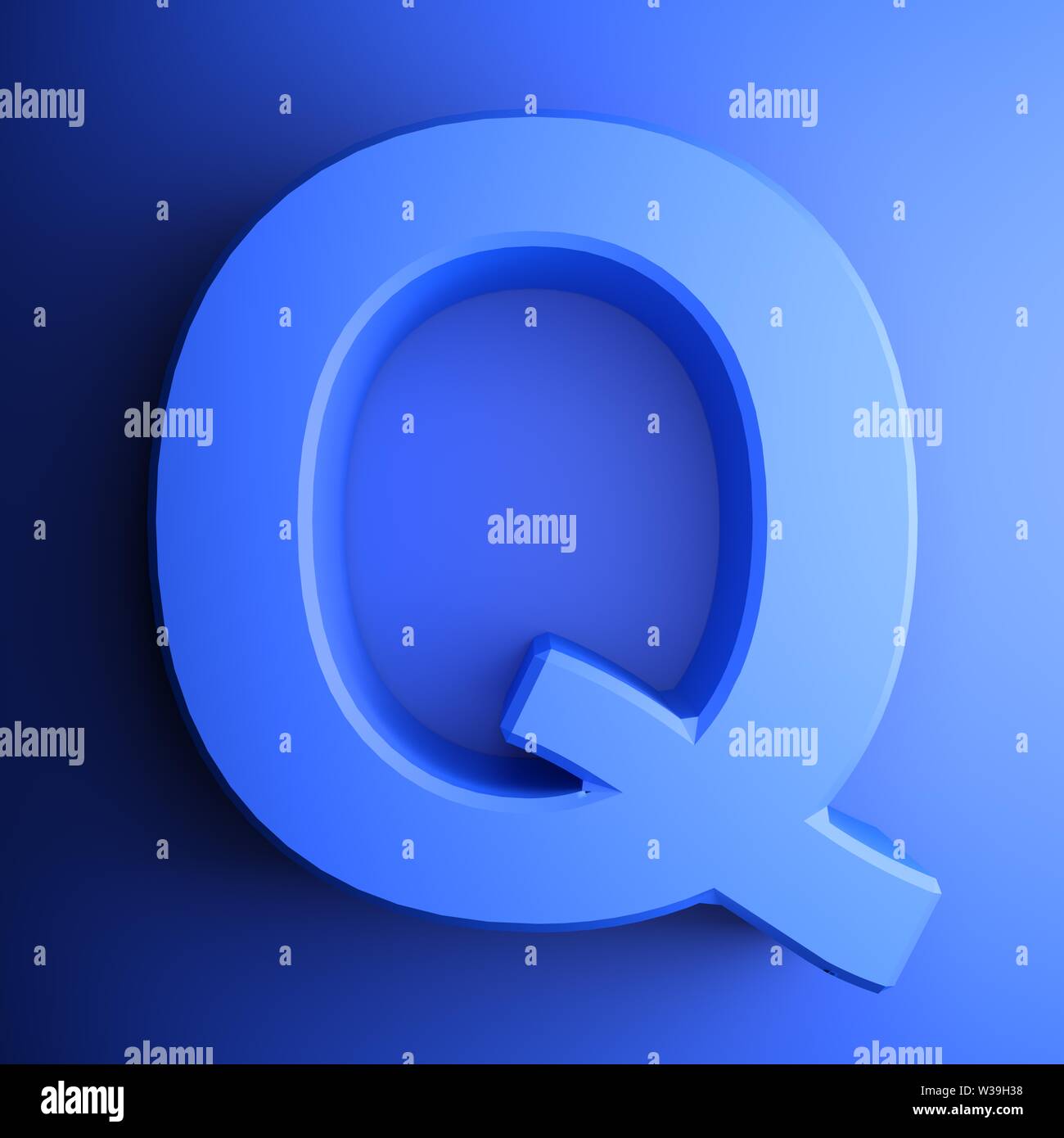 Q alphabetic letter blue, isolated on blue background - 3D rendering ...