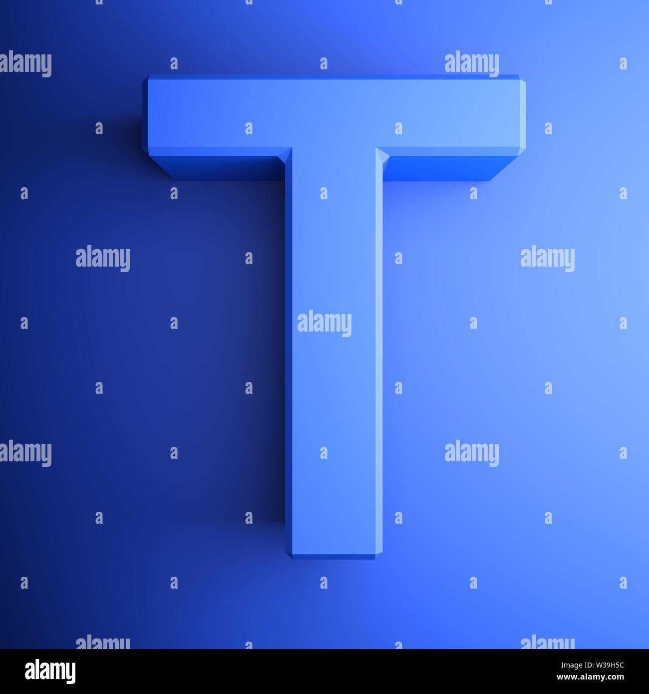 T alphabetic letter blue, isolated on blue background - 3D rendering ...