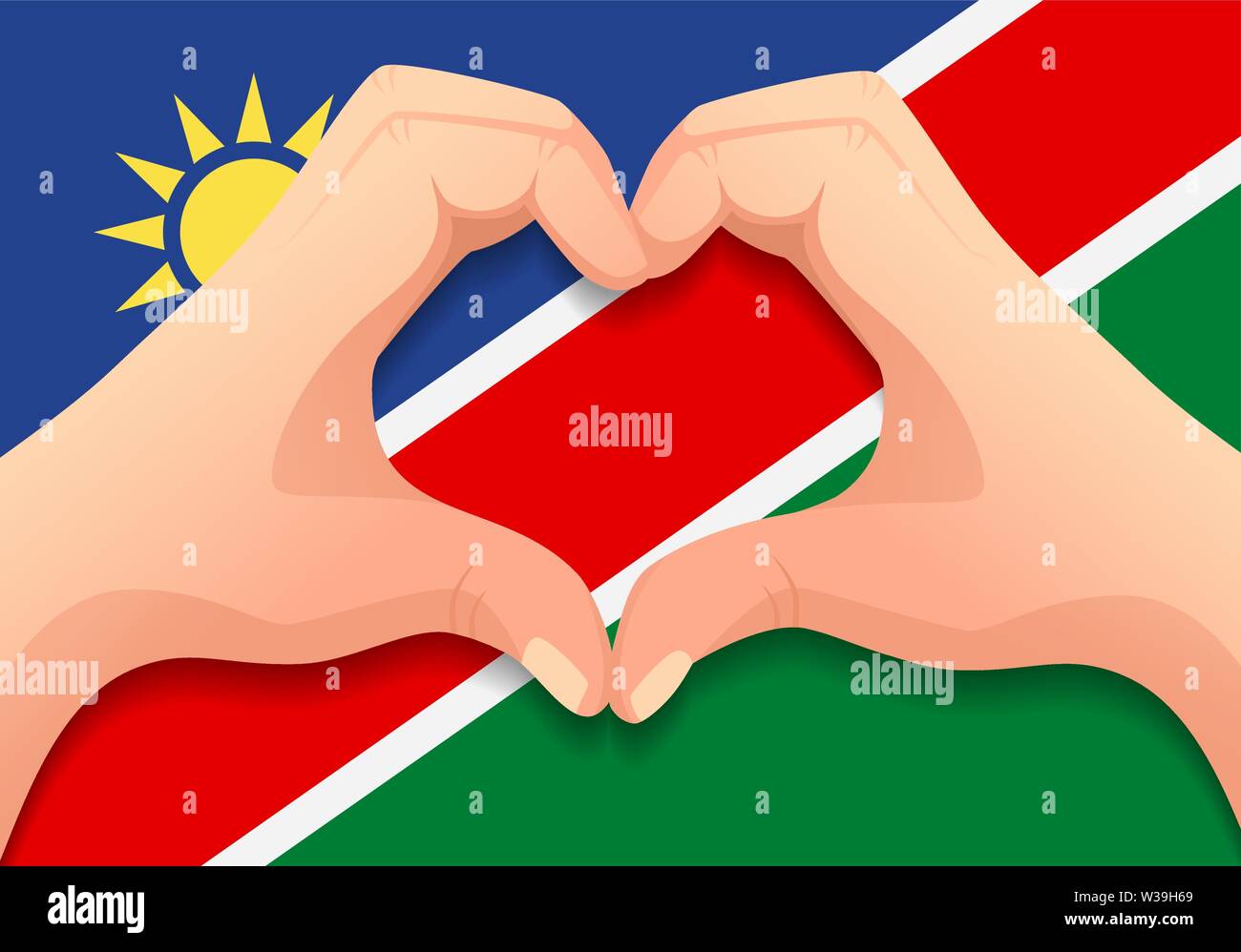 Namibia flag and hand heart shape. Patriotic background. National flag ...