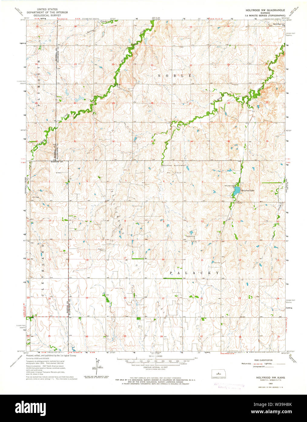 USGS TOPO Map Kansas KS Holyrood NW 511603 1964 24000 Restoration Stock ...