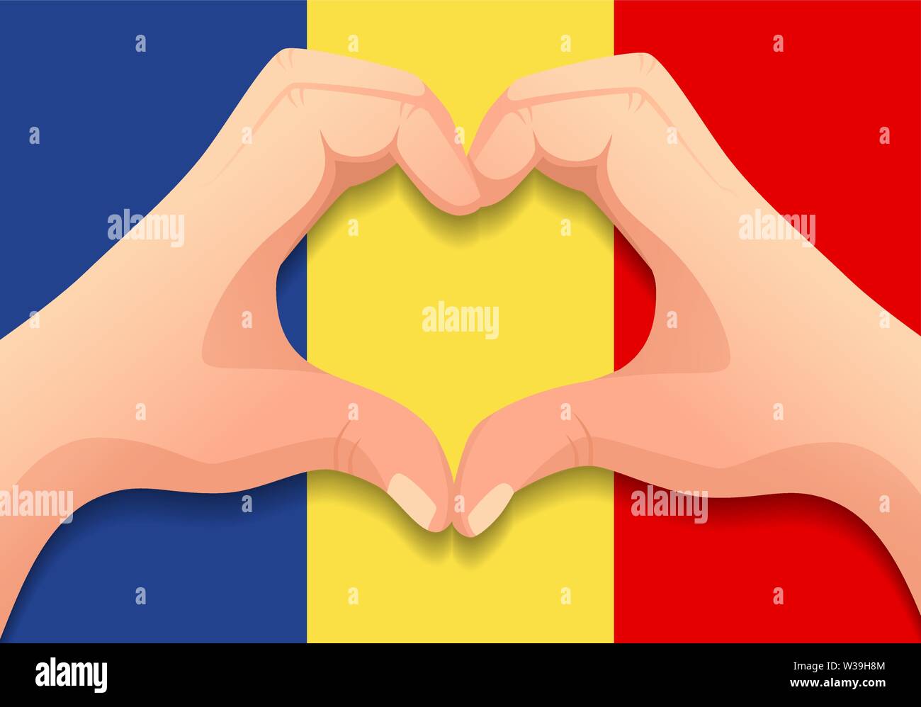 Romania flag and hand heart shape. Patriotic background. National flag ...