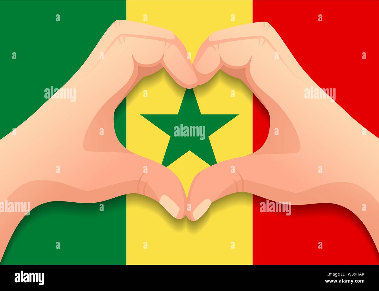 Senegal flag and hand heart shape. Patriotic background. National flag ...
