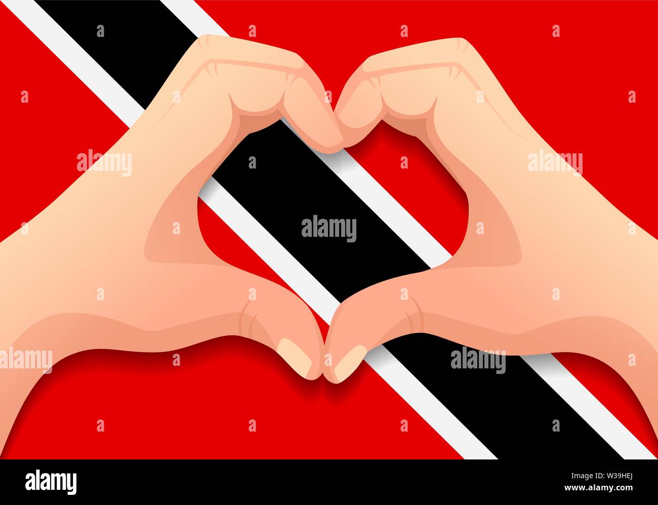 Trinidad and Tobago flag and hand heart shape. Patriotic background. National flag of Trinidad ...