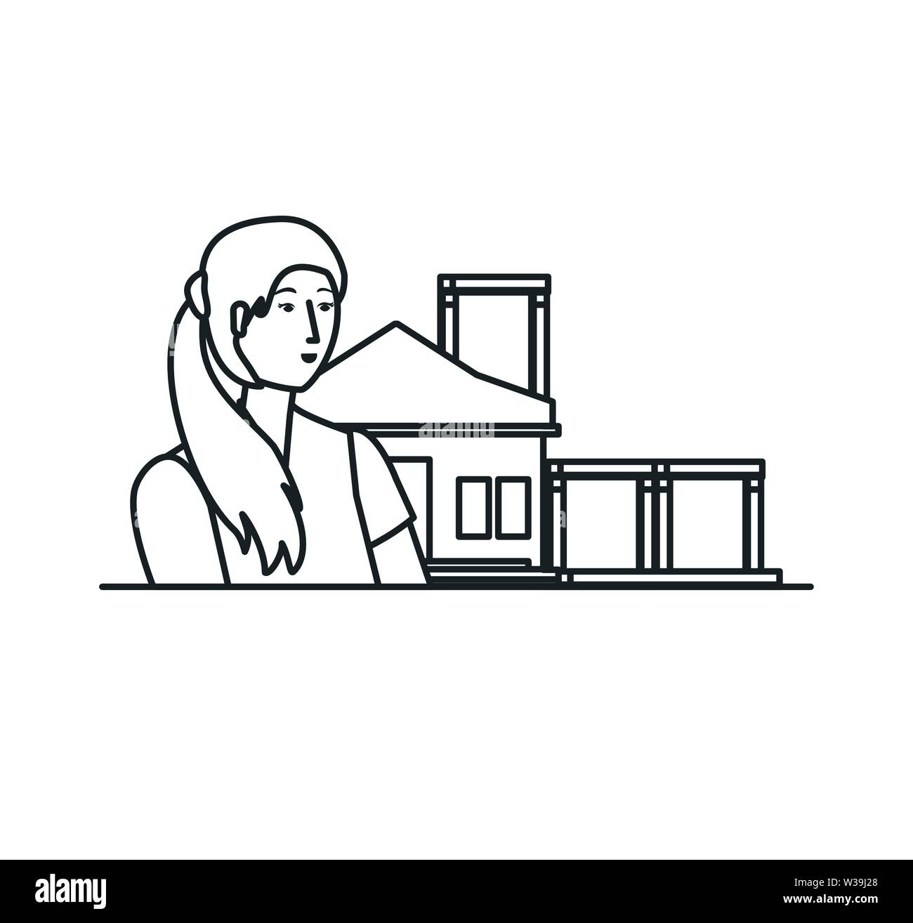 beautiful young woman with house building vector illustration design ...