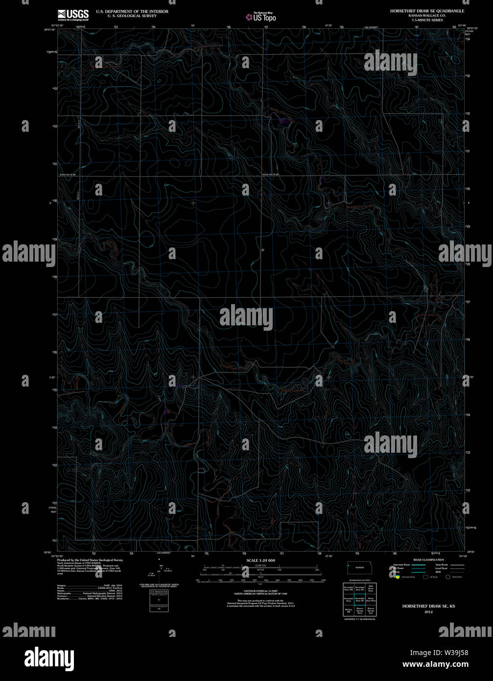 USGS TOPO Map Kansas KS Horsethief Draw SE 20120907 TM Inverted ...