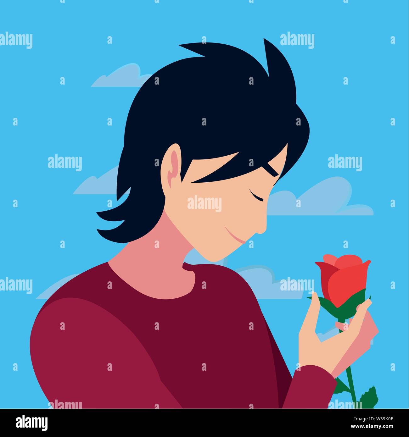 man holding flower rose romantic vector illustration Stock Vector Image ...
