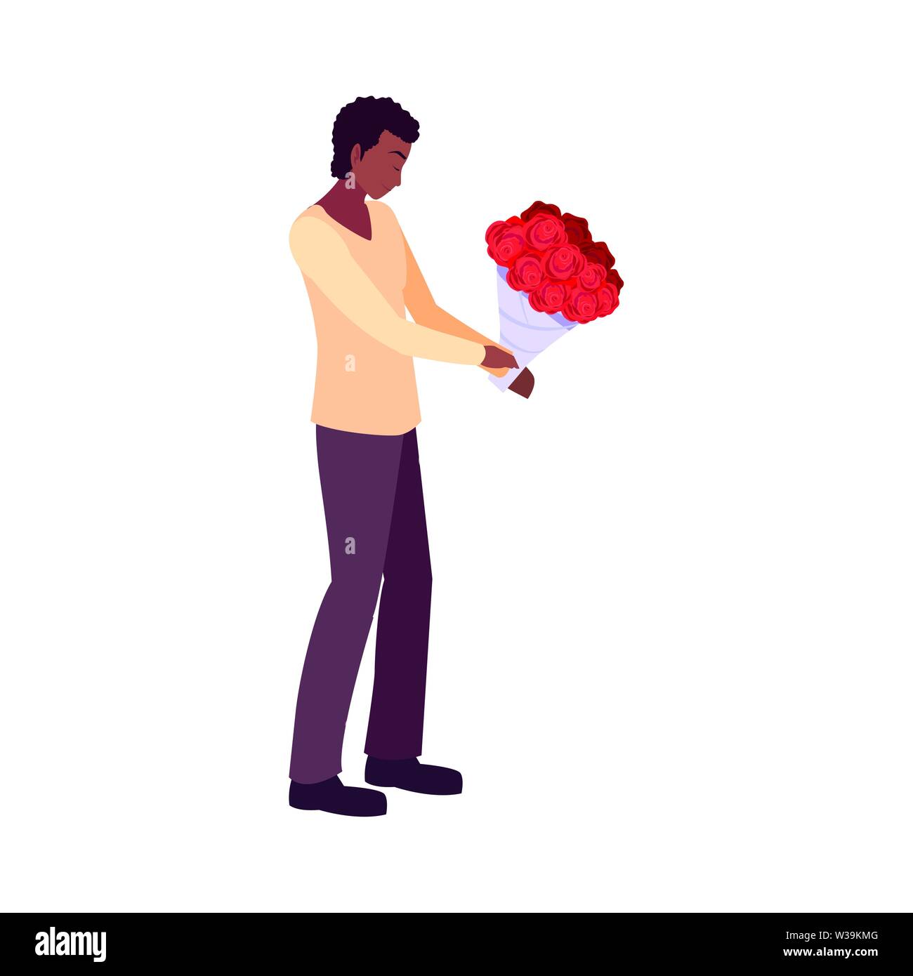 romantic man with flowers bouquet vector illustration Stock Vector ...