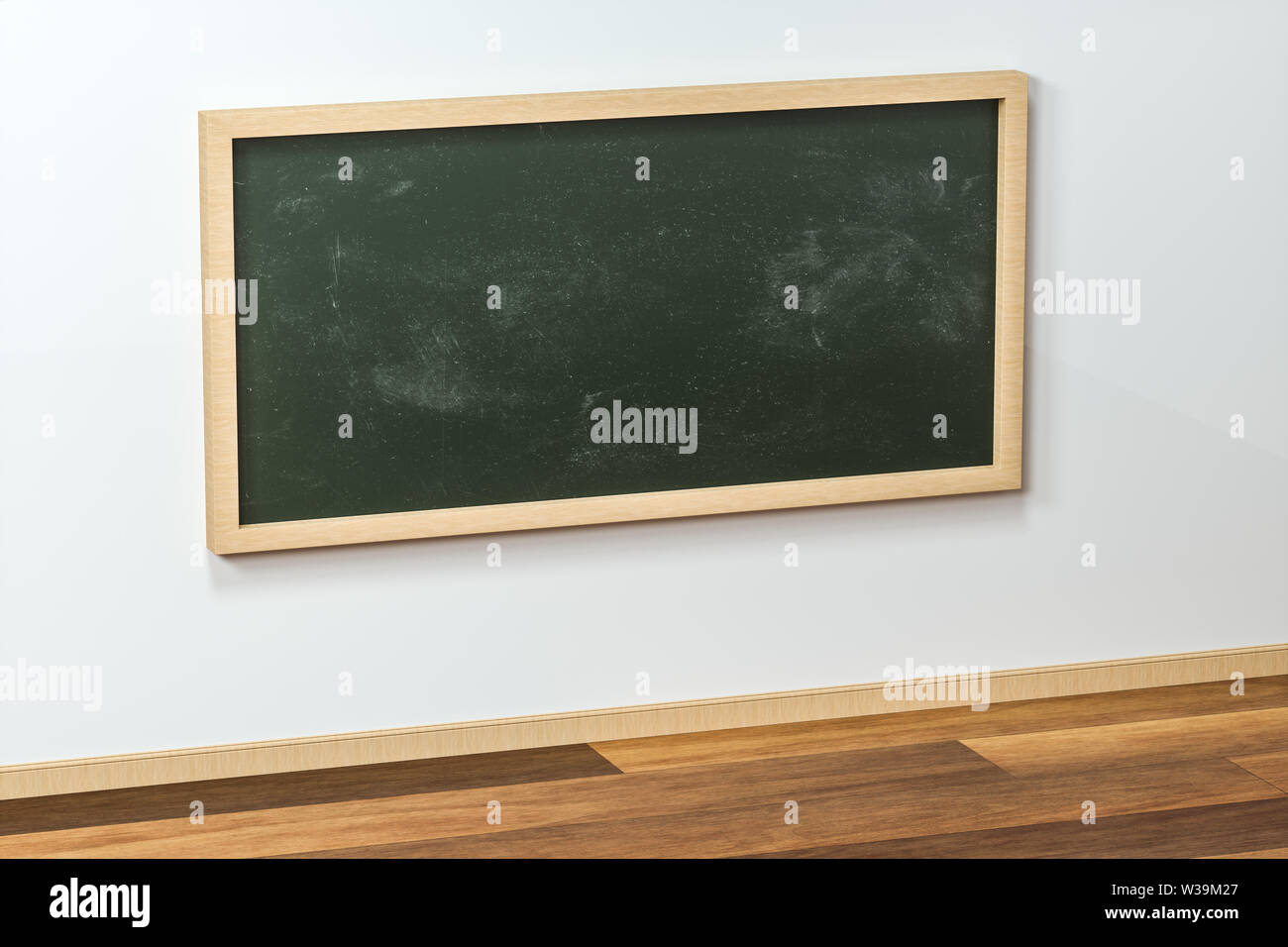 A classroom with a blackboard in the front of the room, 3d rendering ...