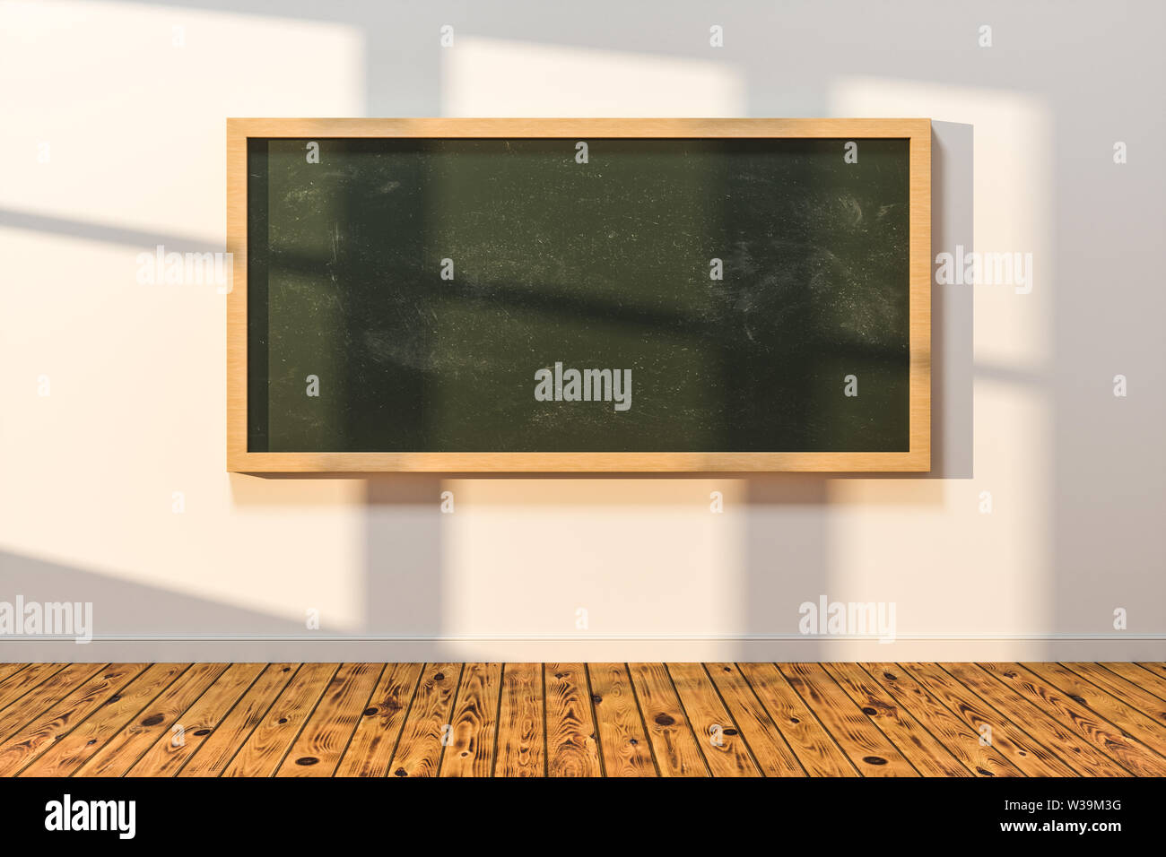 A classroom with a blackboard in the front of the room, 3d rendering ...