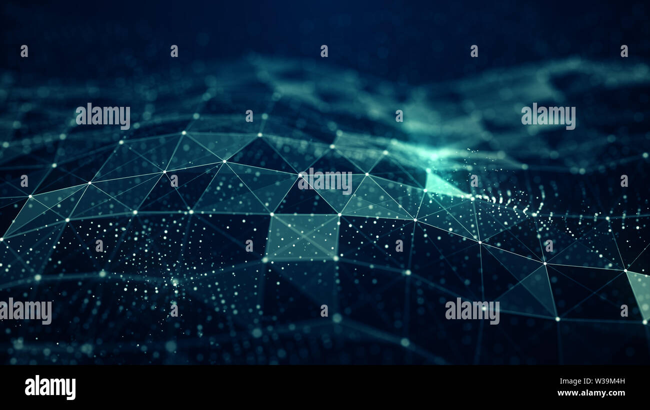 Abstract Plexus Digital Blue Color Wave Triangulation Shapes on digital blue color wave with ...