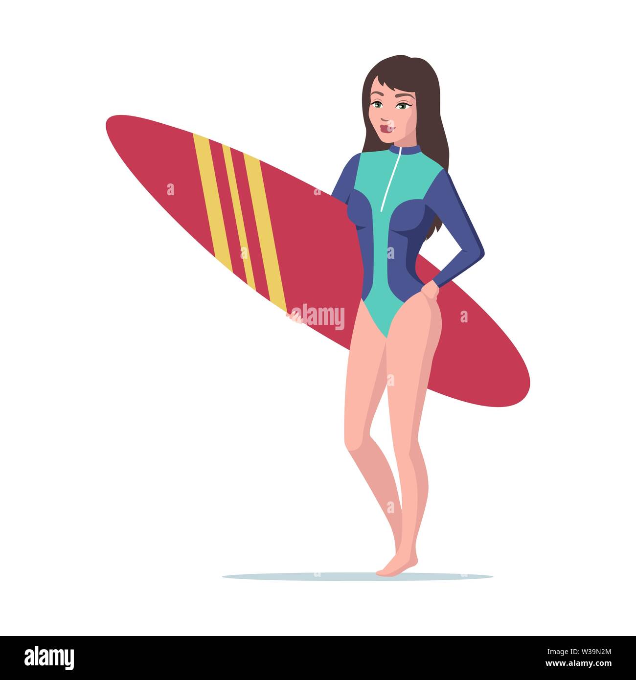 Girl Surfboard Wetsuit Stock Vector Images Alamy