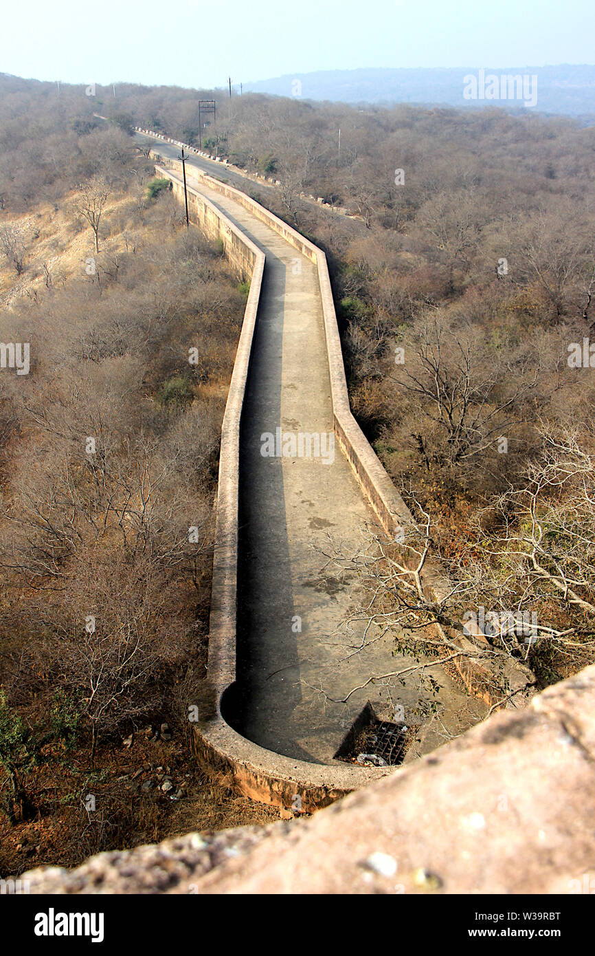Top view of stone pavement passage on top of fort wall at Jaigarh ...