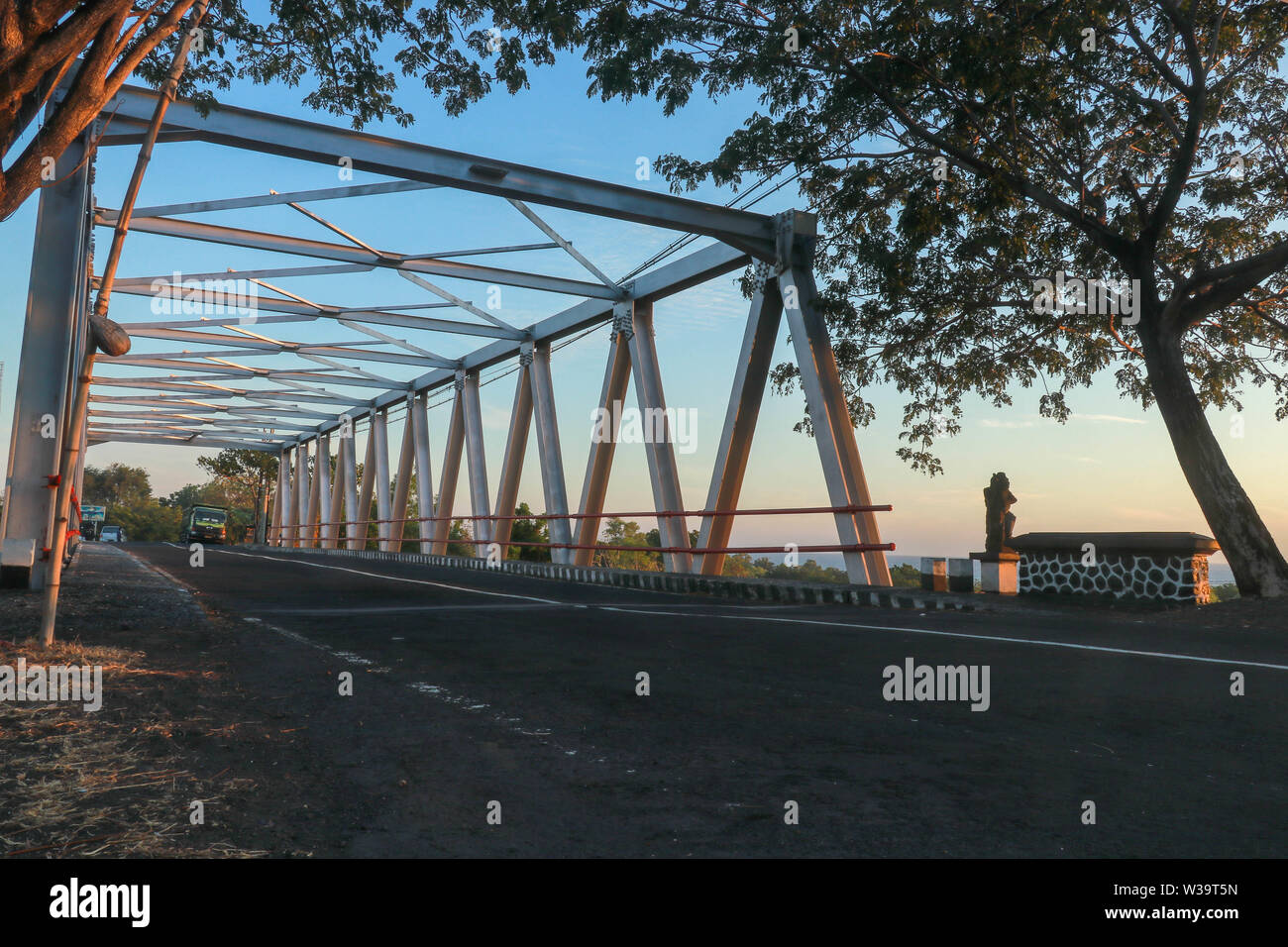 Bridge over river with iron structure. Steel bridge on Bali island ...