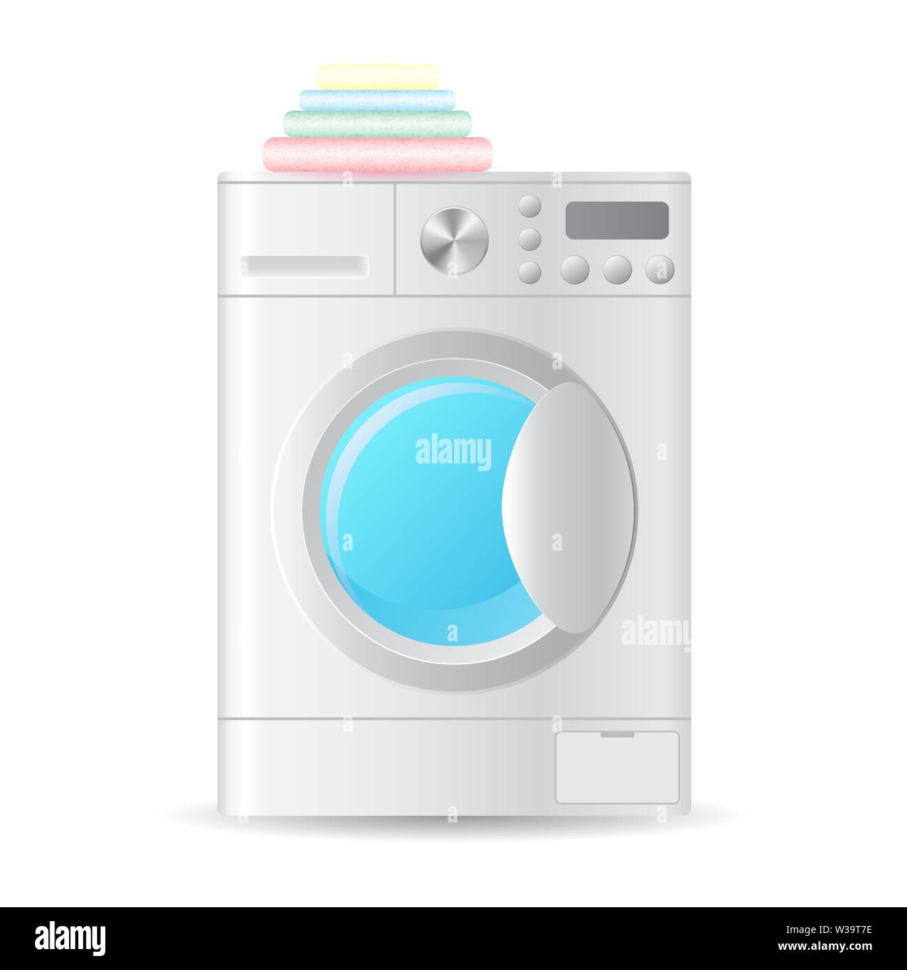 Vector realistic automatic front-loading washing-machine with pile of ...