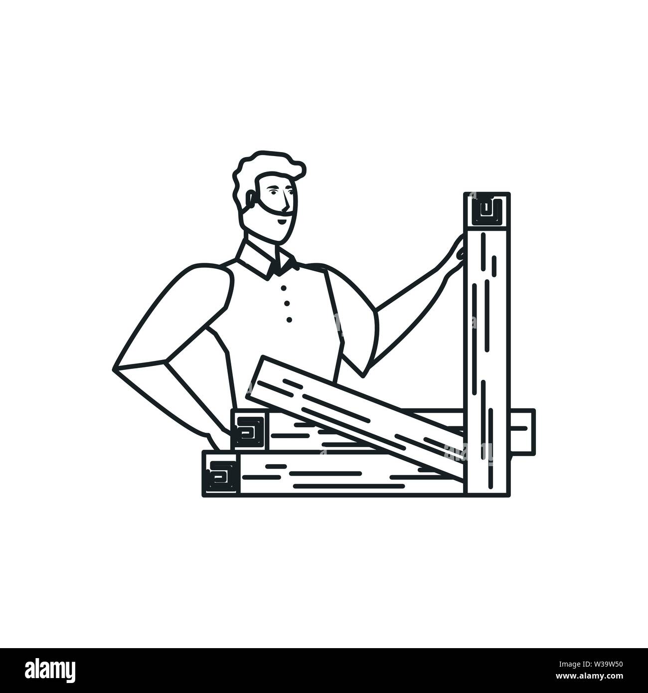 worker carpenter man with wooden vector illustration design Stock ...