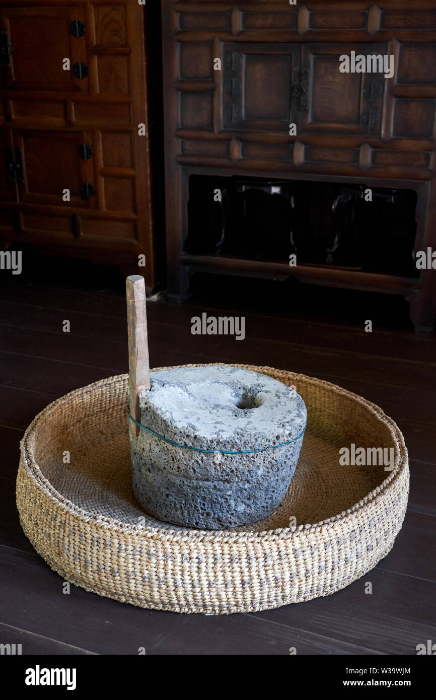 Ancient flour mill, millstone, quern stone use for grinding wheat or ...