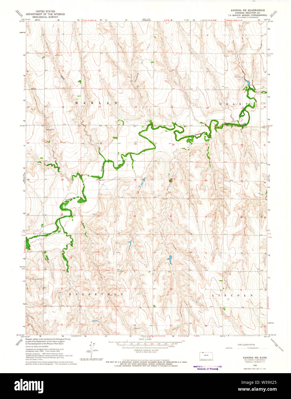 USGS TOPO Map Kansas KS Kanona NE 511704 1965 24000 Restoration Stock ...