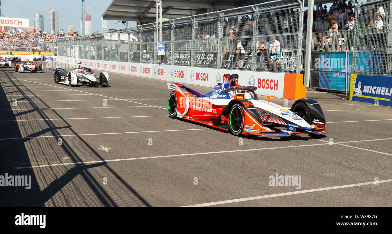 New York, NY - July 13, 2019: Pascal Wehrlein (94) of Mahindra team ...