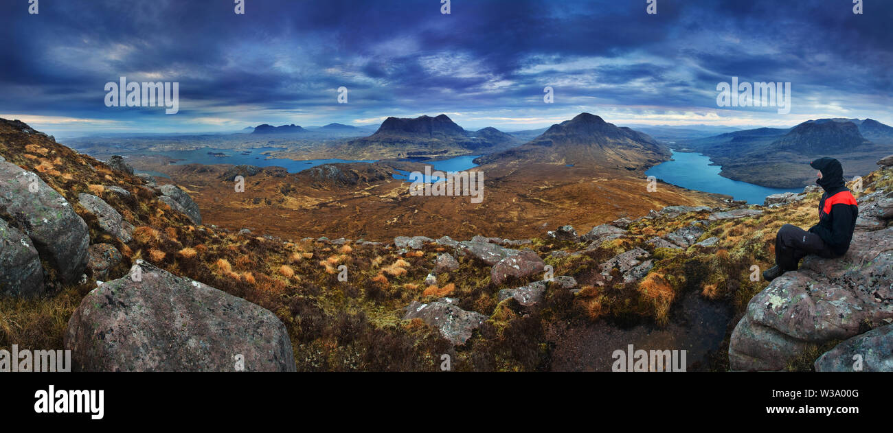 The inverpolly nature reserve in northern Scotland. Autumn panorama ...