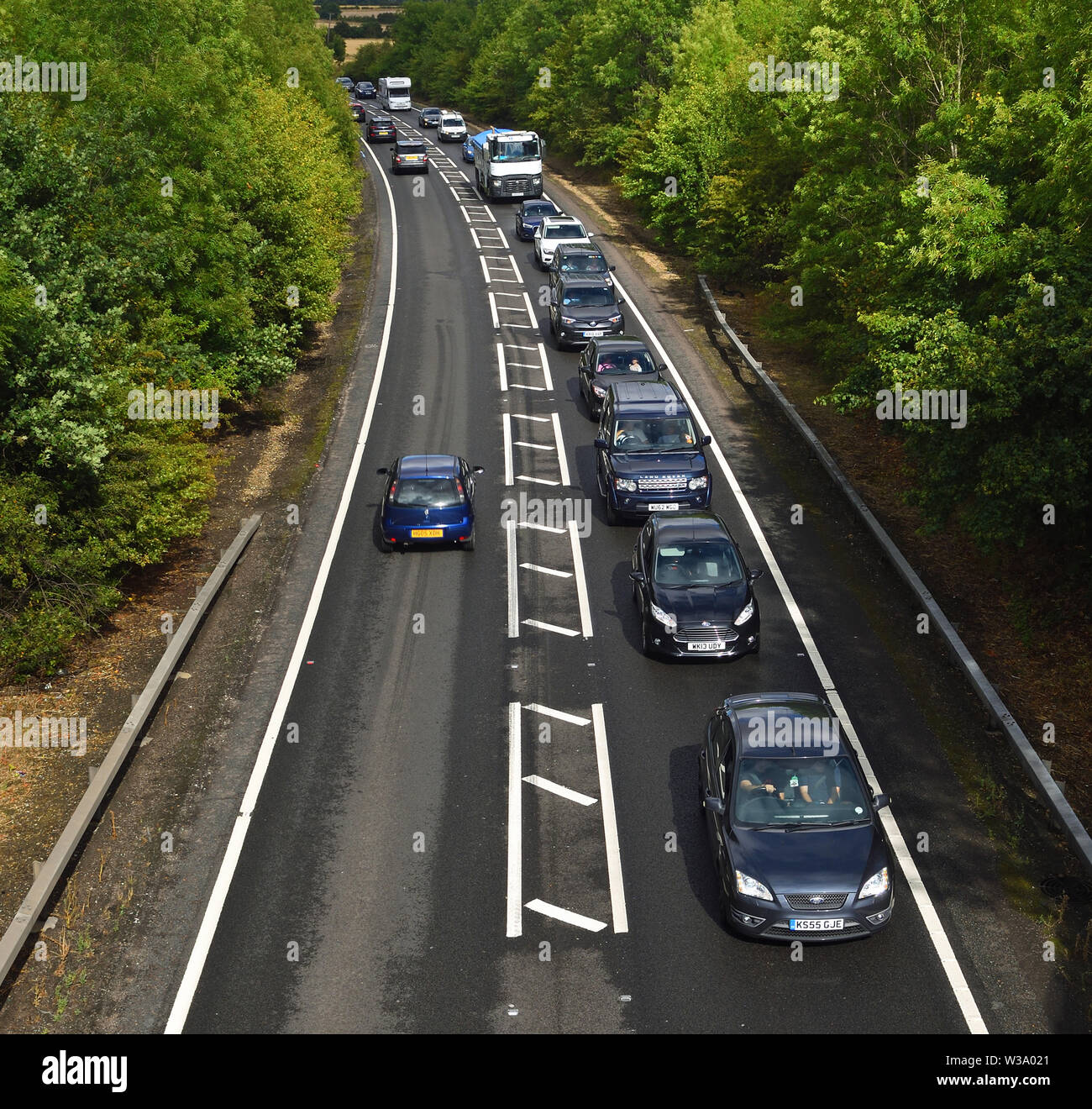 Heavy traffic on the A428 at peak period Stock Photo - Alamy