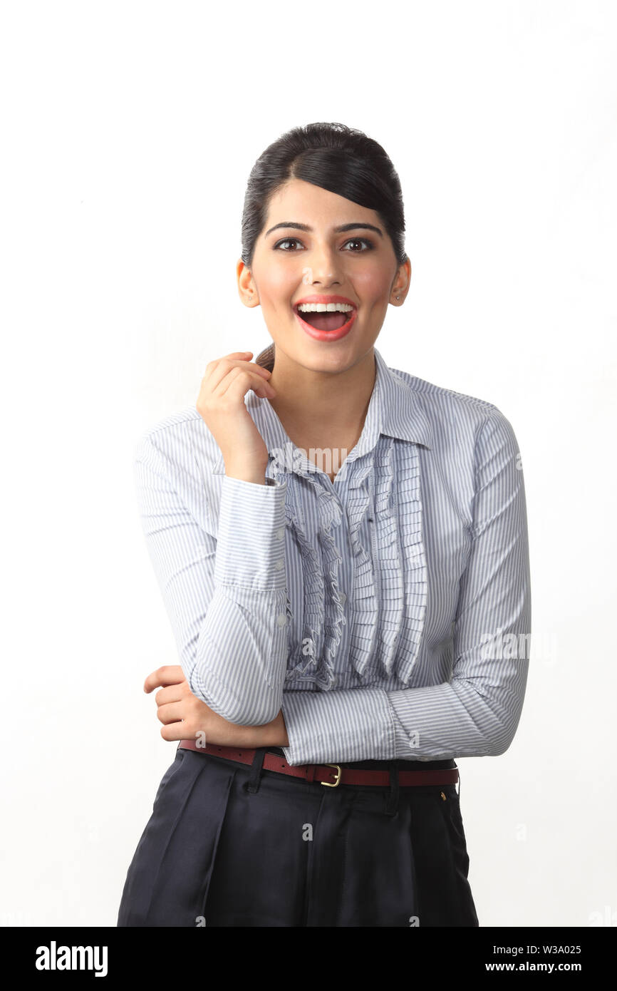 Portrait of a woman laughing Stock Photo - Alamy