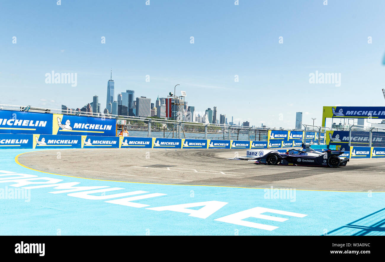 New York, USA. 13th July, 2019. General view of electric racing cars ...