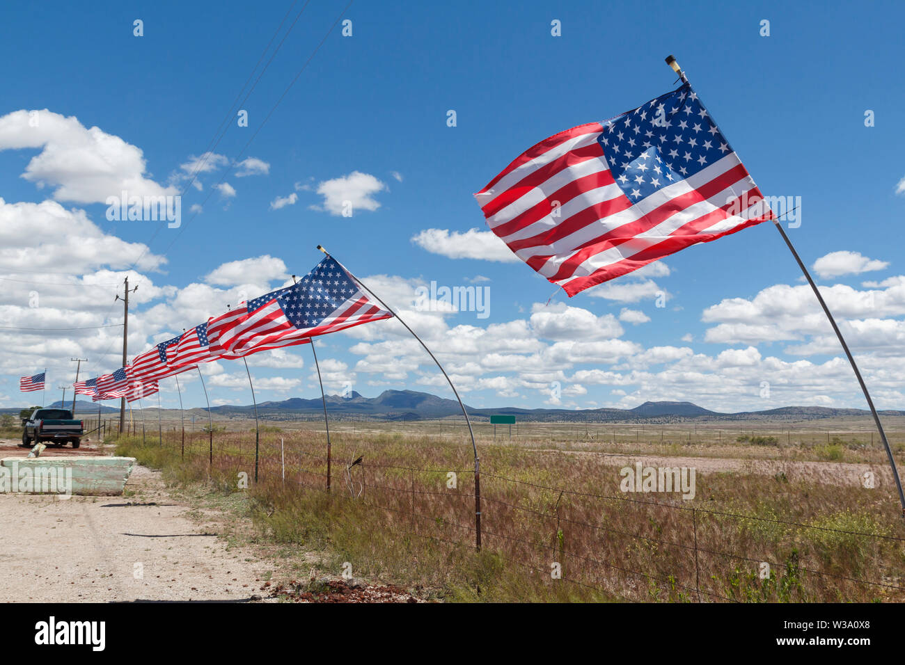United States flags in the desert of Arizona, patriotic symbol of ...