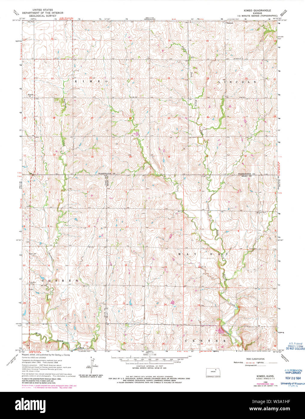 USGS TOPO Map Kansas KS Kimeo 511725 1968 24000 Restoration Stock Photo ...