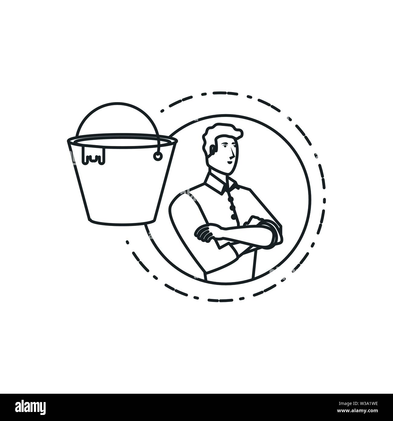 young strong man with bucket tool vector illustration design Stock ...