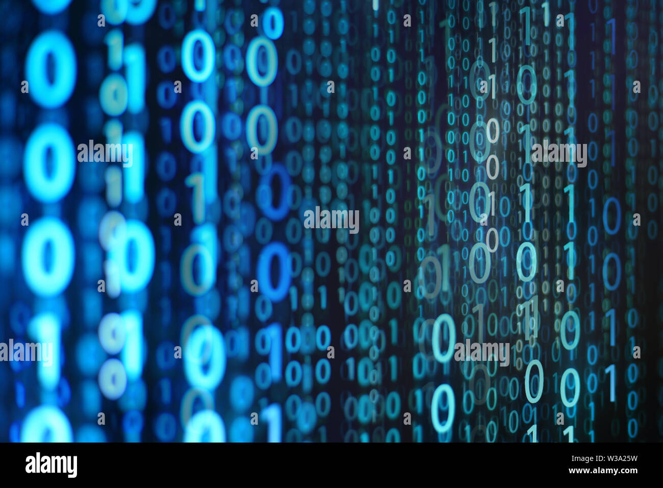 Blue Binary Background Computer Language Matrix Multiple Exposure Photo Of Led Screen