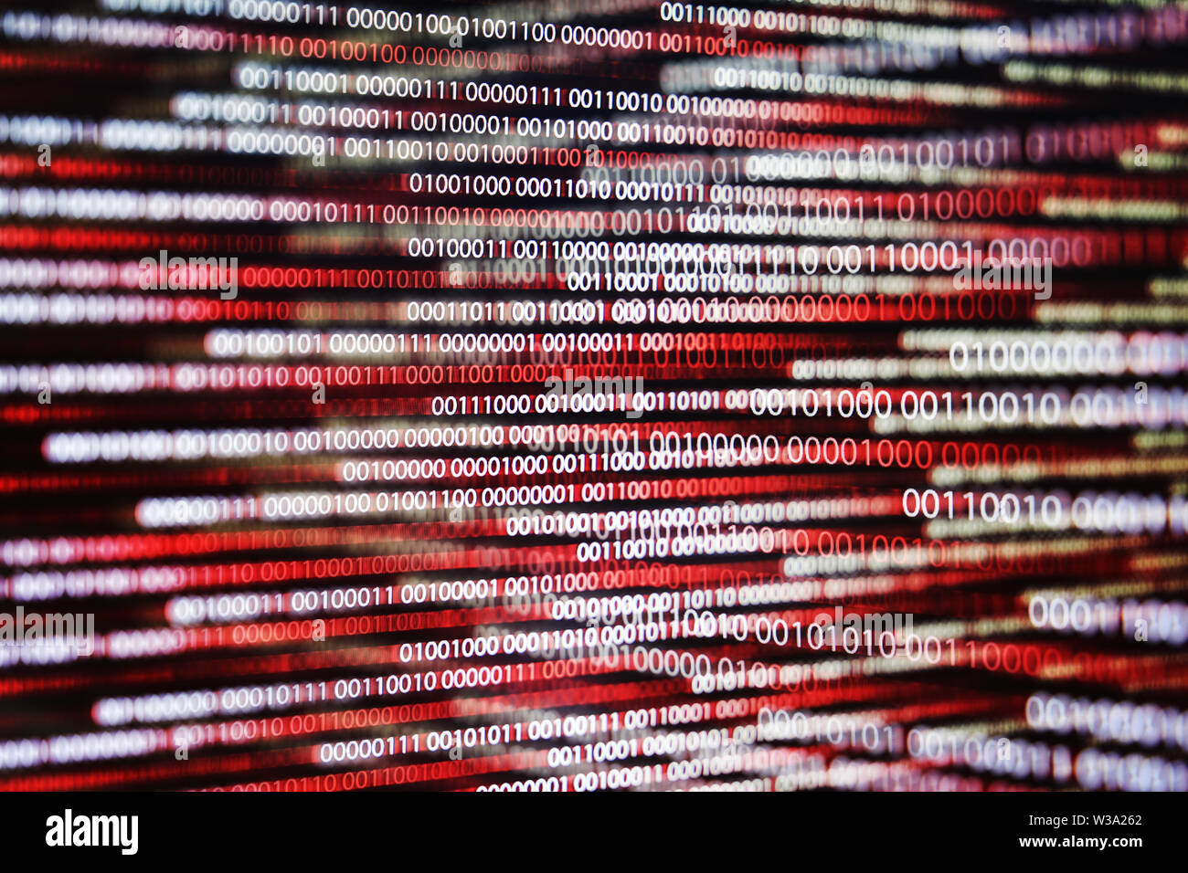 multiple exposure red binary code lines. error and computer problems ...