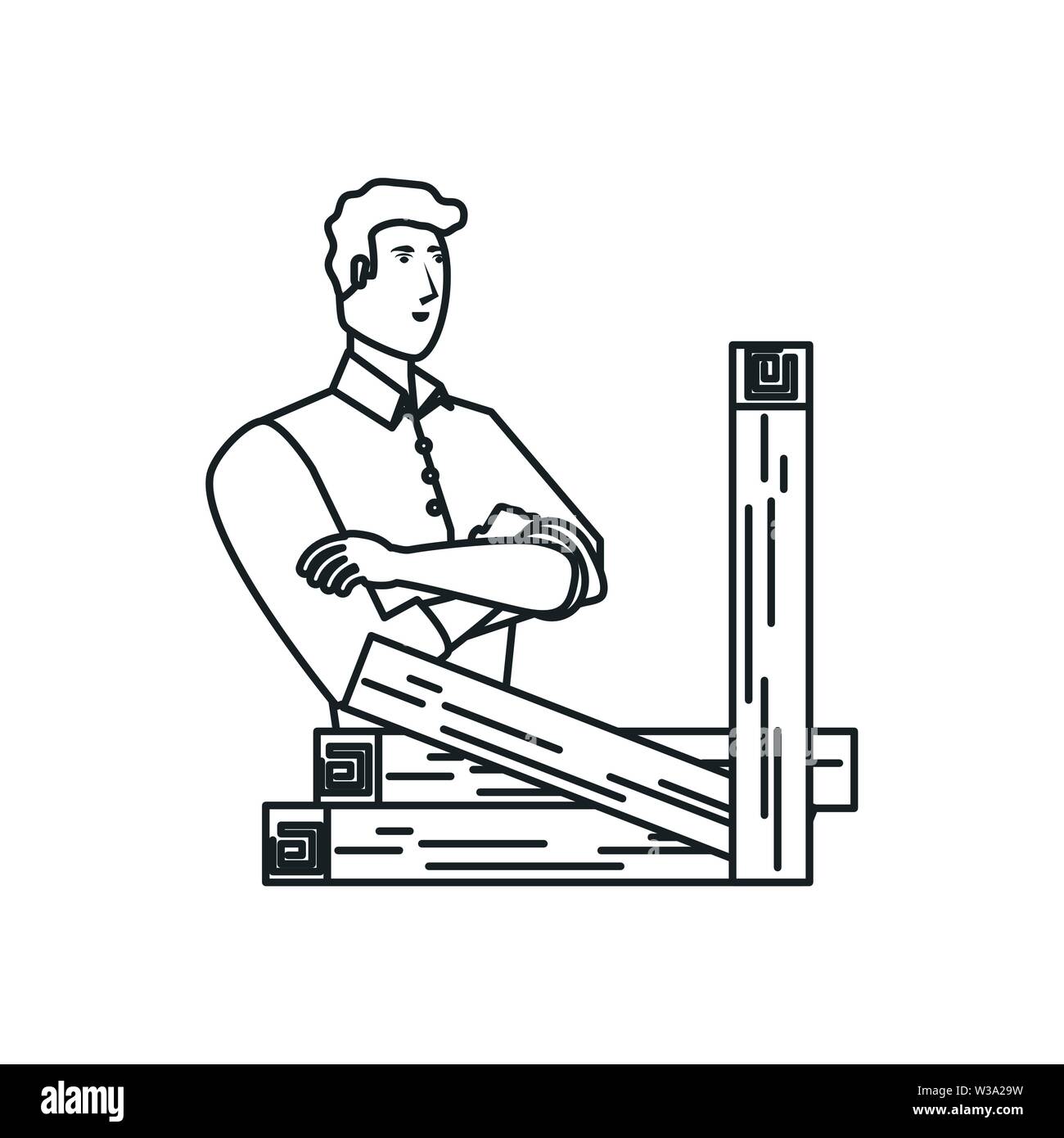 worker carpenter man with wooden vector illustration design Stock ...