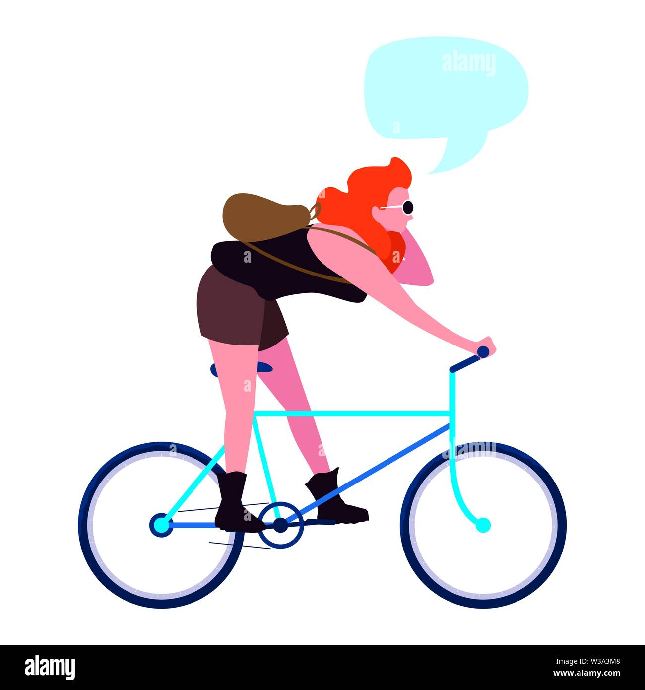 woman talk bubble riding bicycle activity image on white background ...