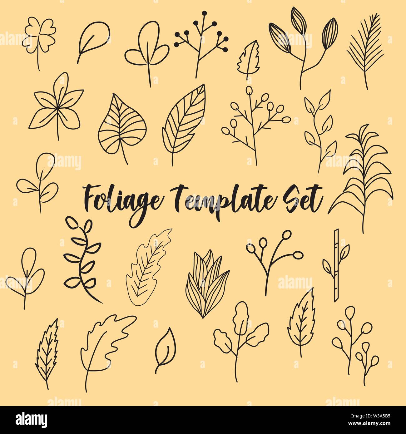 Foliage doodle template set, foliage hand drawn vector, nature ...