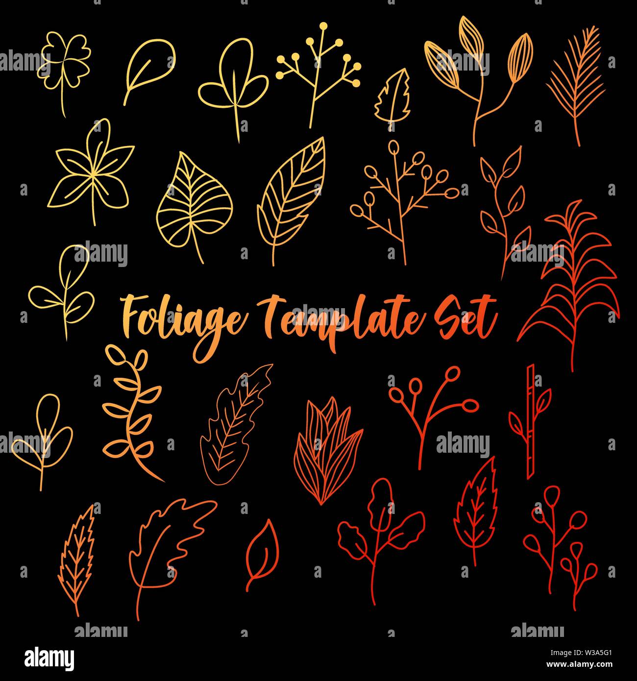 Foliage doodle template set, foliage hand drawn vector, nature ...