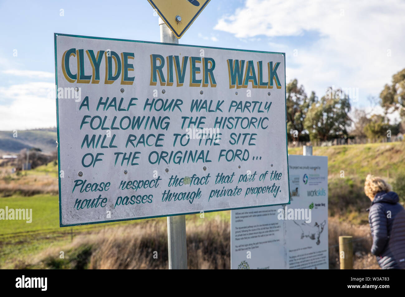 Clyde River walk sign in Hamilton, town village in Tasmania,Australia ...