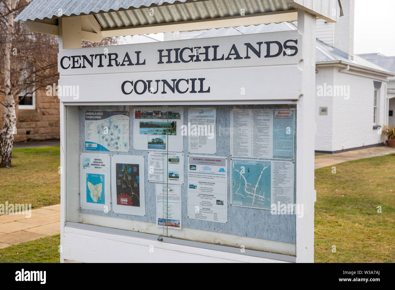 Central Highlands Council and noticeboard in the regional town of ...