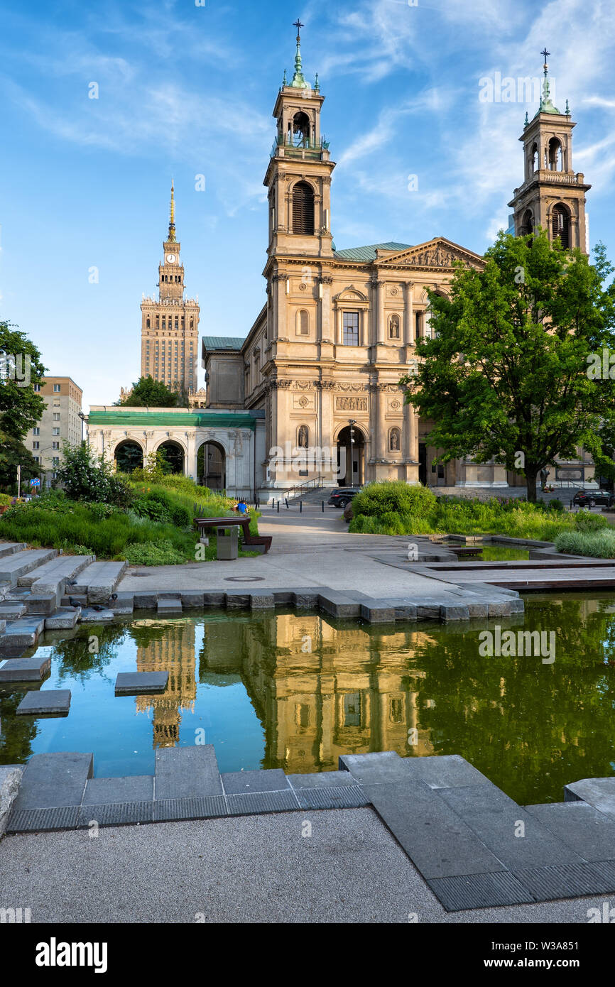 Grzybowski Square in city center of Warsaw in Poland, All Saints Church ...