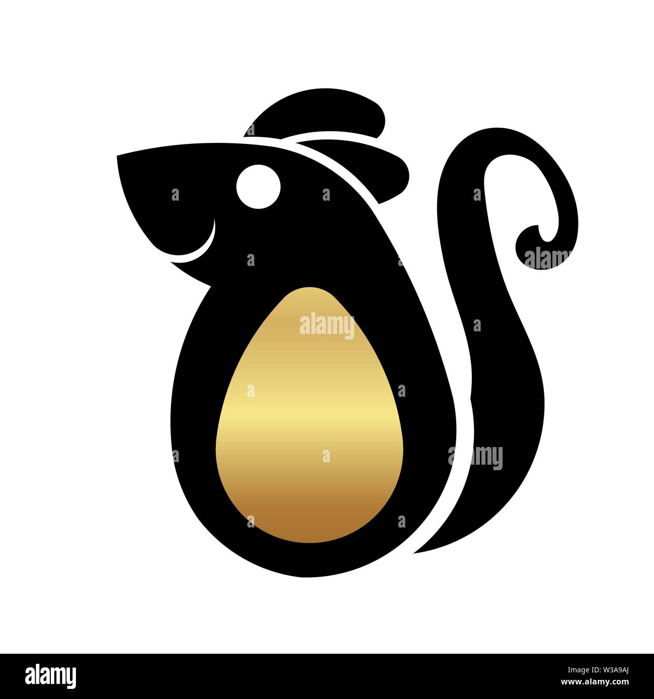 Simple shape of rat, icon or logo for web, mouse design with golden ...