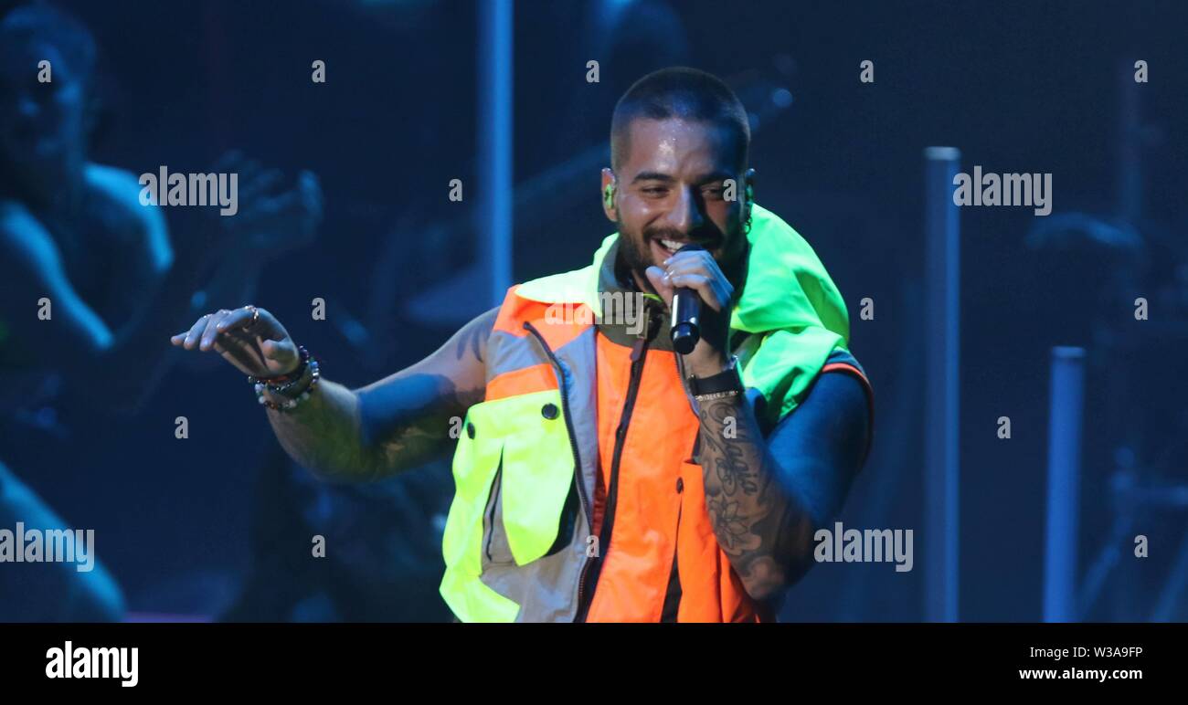 Malaga, Spain. 14th July, 2019. Maluma, with his brand new fourth album ...