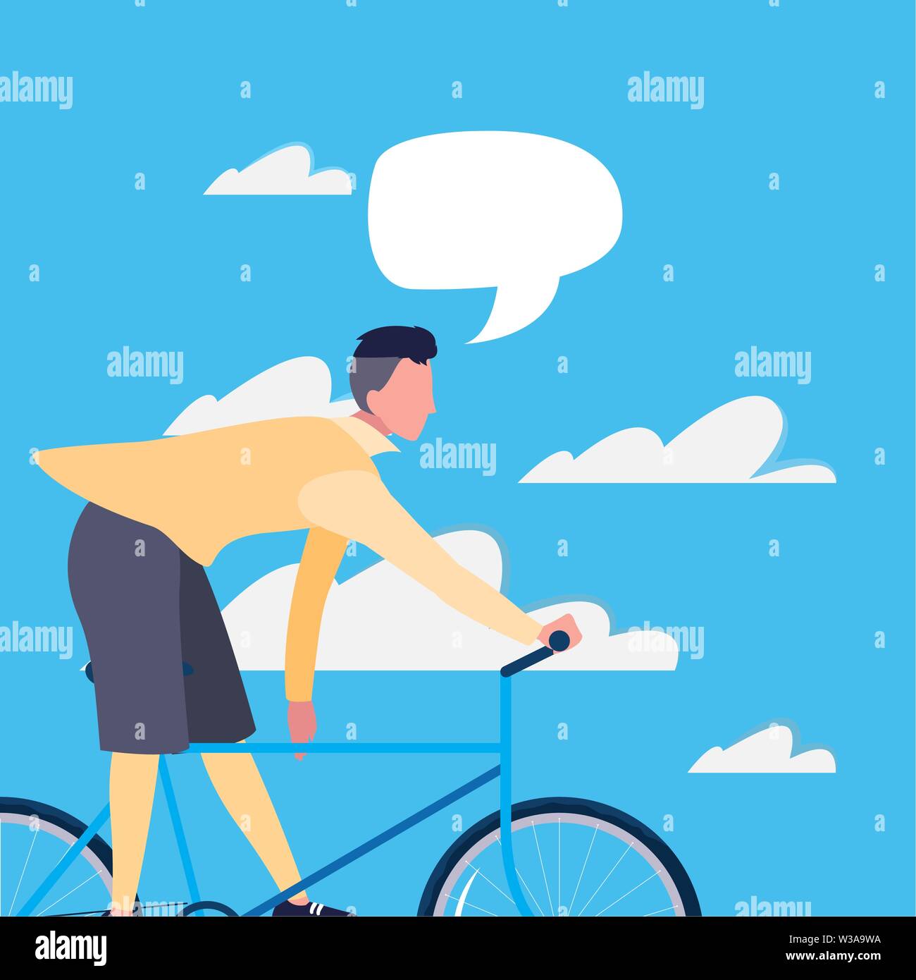 man talk bubble riding bicycle activity sky background vector ...