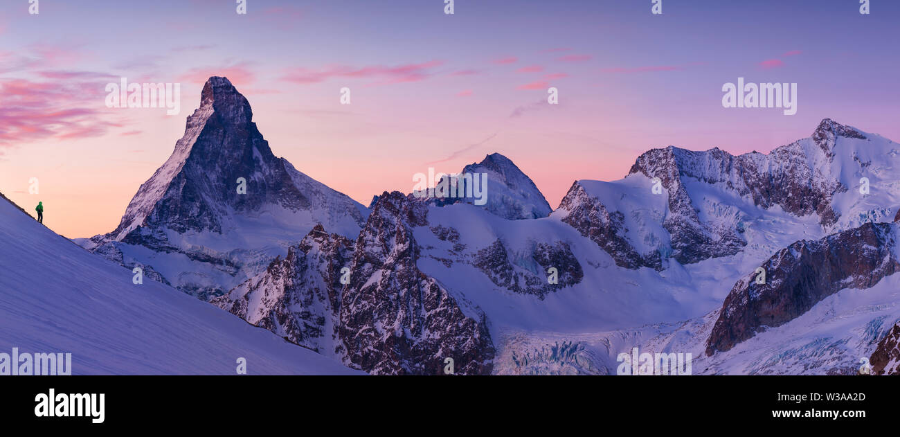 Matterhorn during winter. It is a mountain of the Alps, straddling the ...