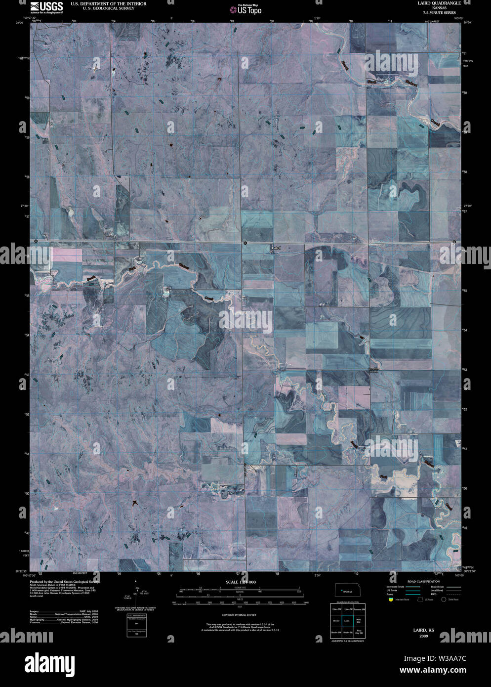 USGS TOPO Map Kansas KS Laird 20091109 TM Inverted Restoration Stock ...